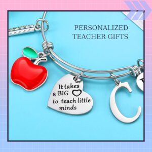 MTLEE Teacher Appreciation Gift Teacher Bracelet Bangle Gift Teacher Thank You Keychain with Initial(Letter C Style)