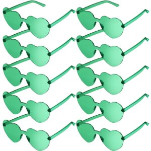 toodoo 10 pairs heart shaped sunglasses rainbow sunglasses candy color rimless glasses for women girl party favor(green)