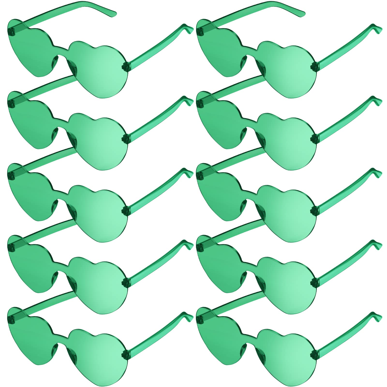 TOODOO 10 Pairs Heart Shaped Sunglasses Rainbow Sunglasses Candy Color Rimless Glasses for Women Girl Party Favor(Green)