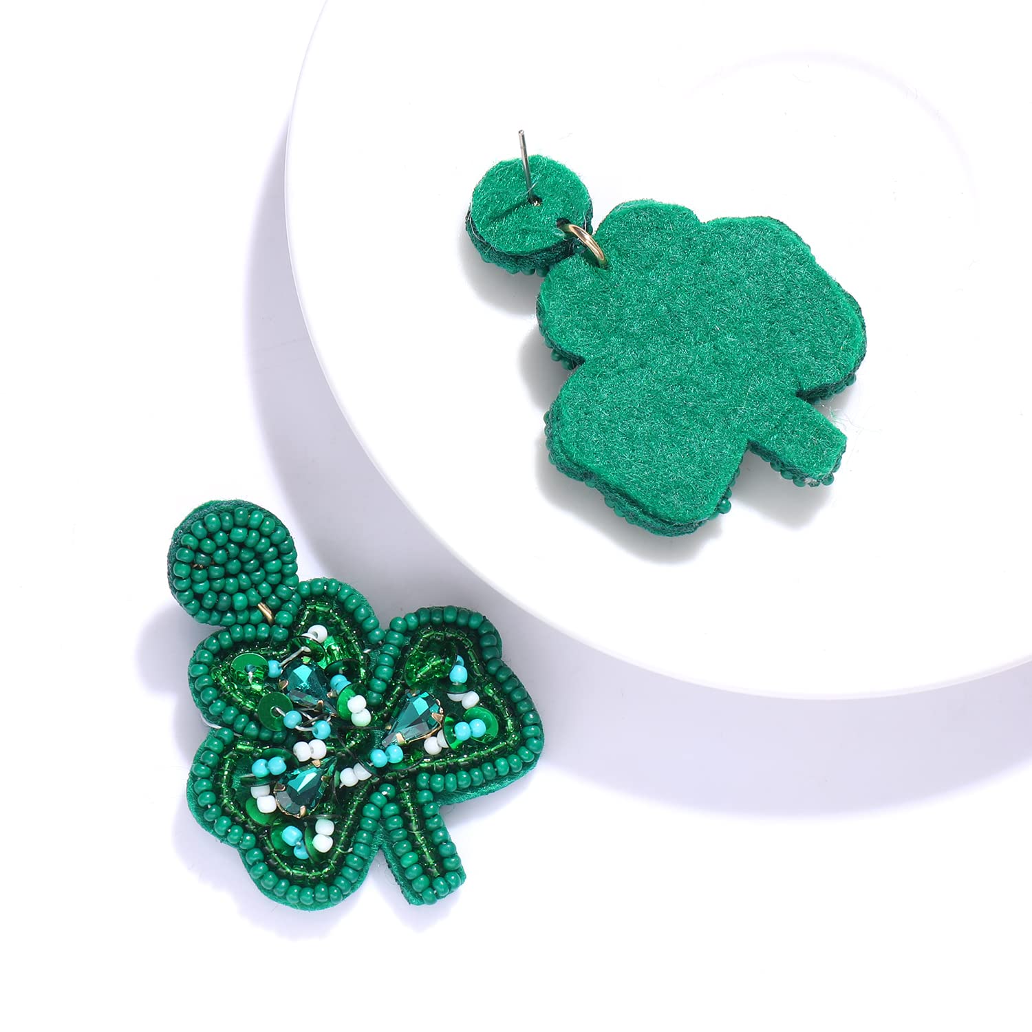 St. Patrick's Day Earrings Beaded Green Leaf Earring for Women Handmade Lucky Shamrock Hat Drop Dangle Earrings Irish Holiday Jewelry Gift (Leaf)