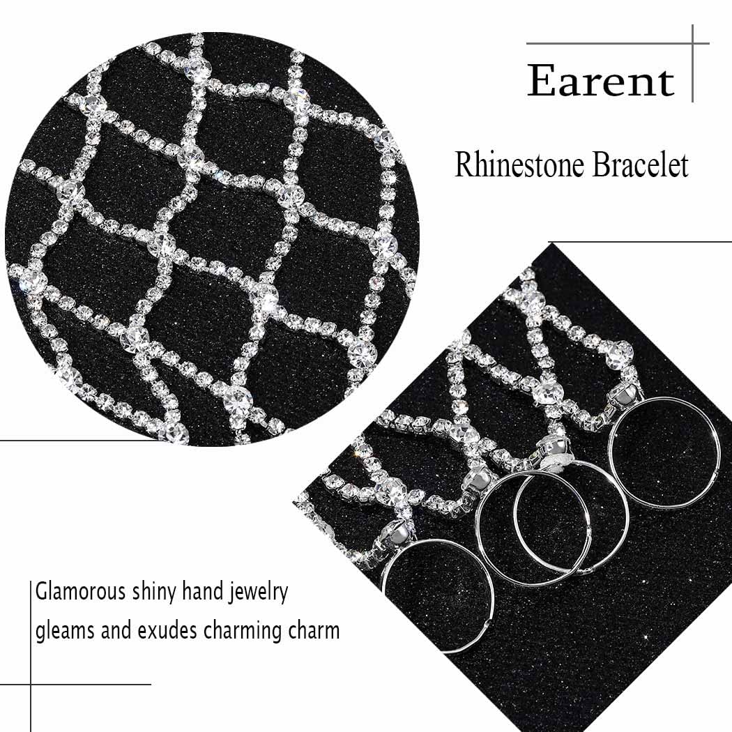 EARENT Rhinestone Bracelet Ring Silver Hand Chain Crystal Bangle Finger Rings Bracelets Wedding Hand Harness Hand Accessories for Women