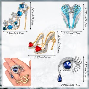 4 Pieces Brooches Pins for Women Rhinestone High Heel Crystal Brooches Princess Shoes Angel Wing Tear for Women Brides Gifts Party Favors Mom's Present