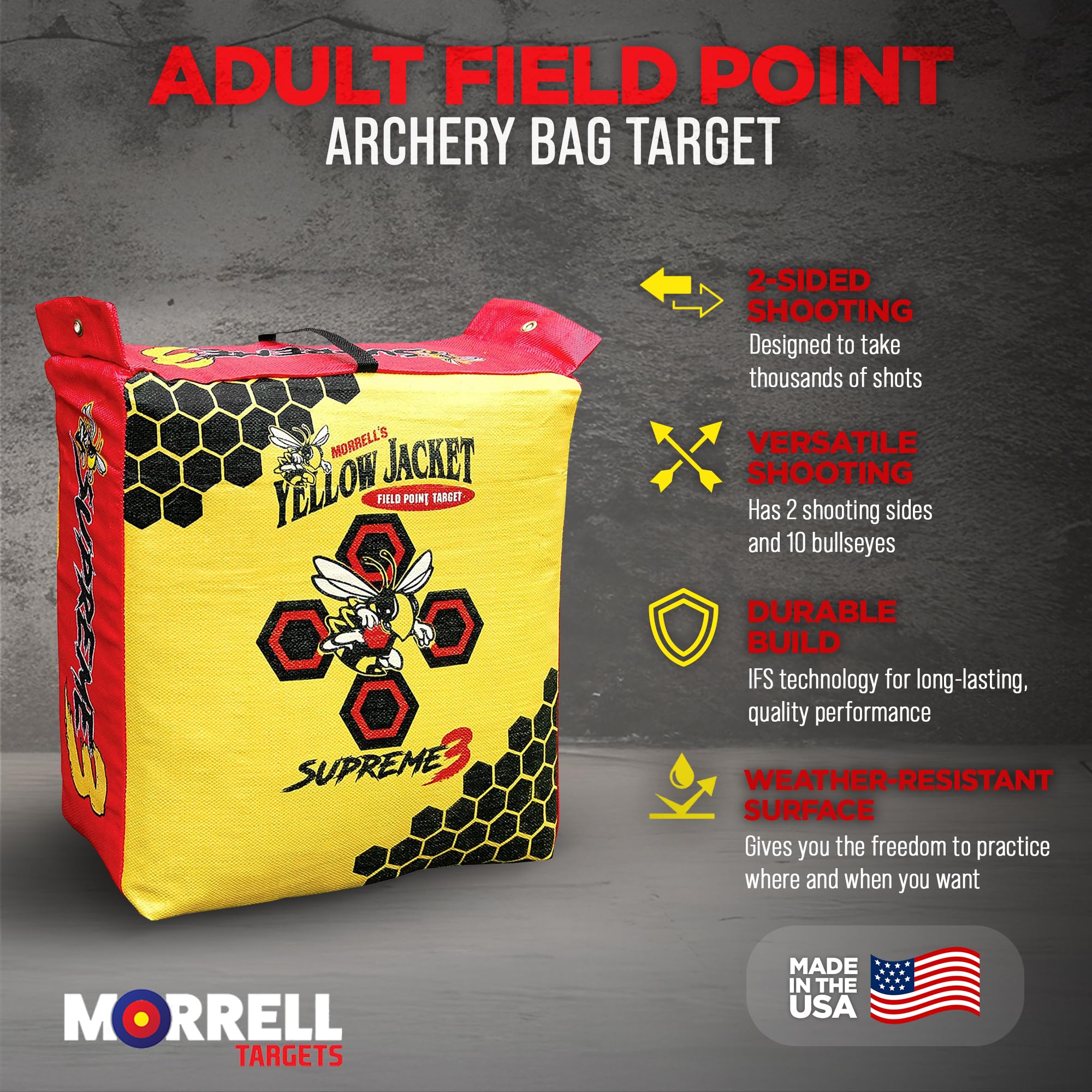 Morrell Yellow Jacket Supreme 3 28 Pound Adult Field Point Archery Bag Target w/HME Products Archery Range Practice Shooting 30 Inch Bag Target Stand