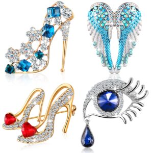 4 pieces brooches pins for women rhinestone high heel crystal brooches princess shoes angel wing tear for women brides gifts party favors mom's present