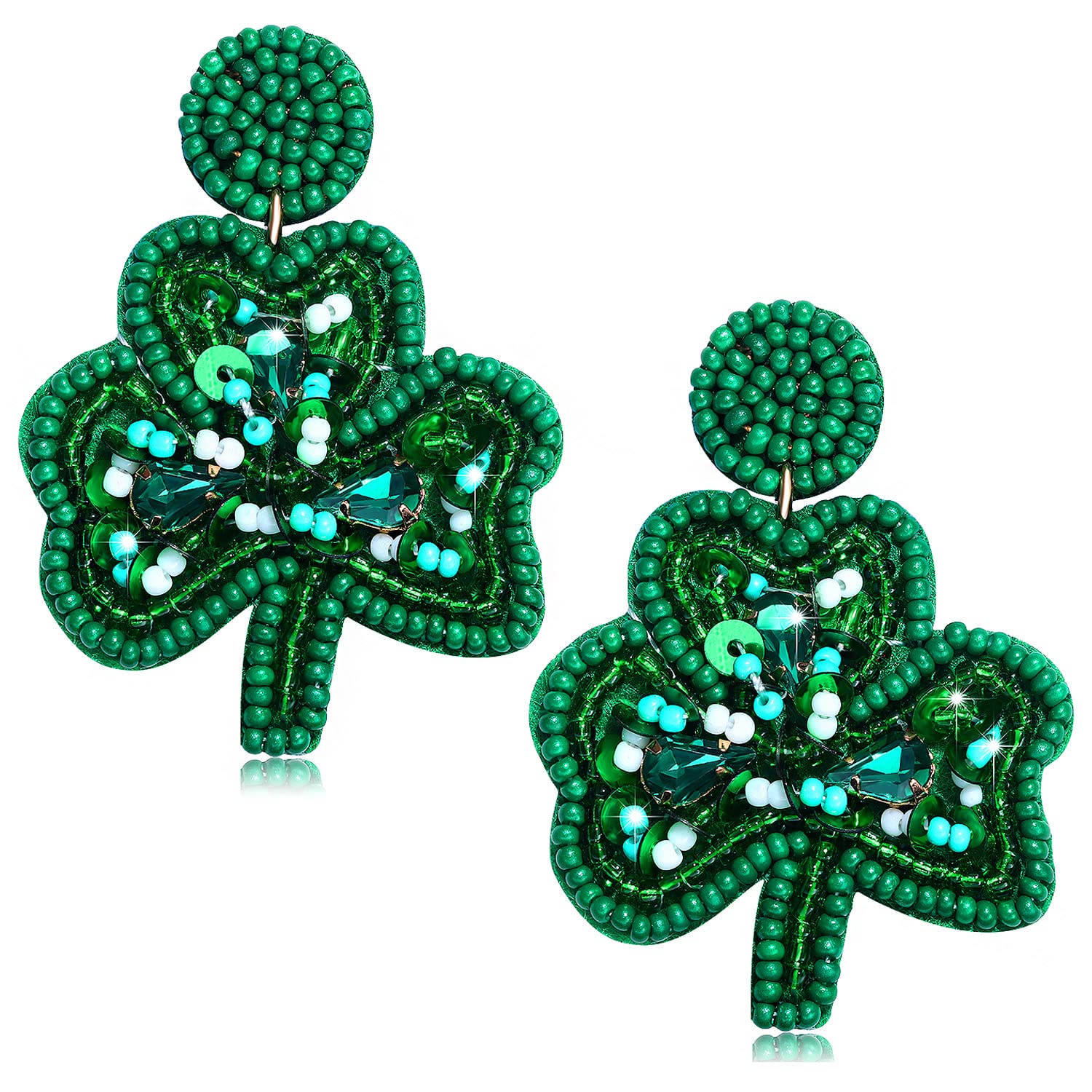 St. Patrick's Day Earrings Beaded Green Leaf Earring for Women Handmade Lucky Shamrock Hat Drop Dangle Earrings Irish Holiday Jewelry Gift (Leaf)