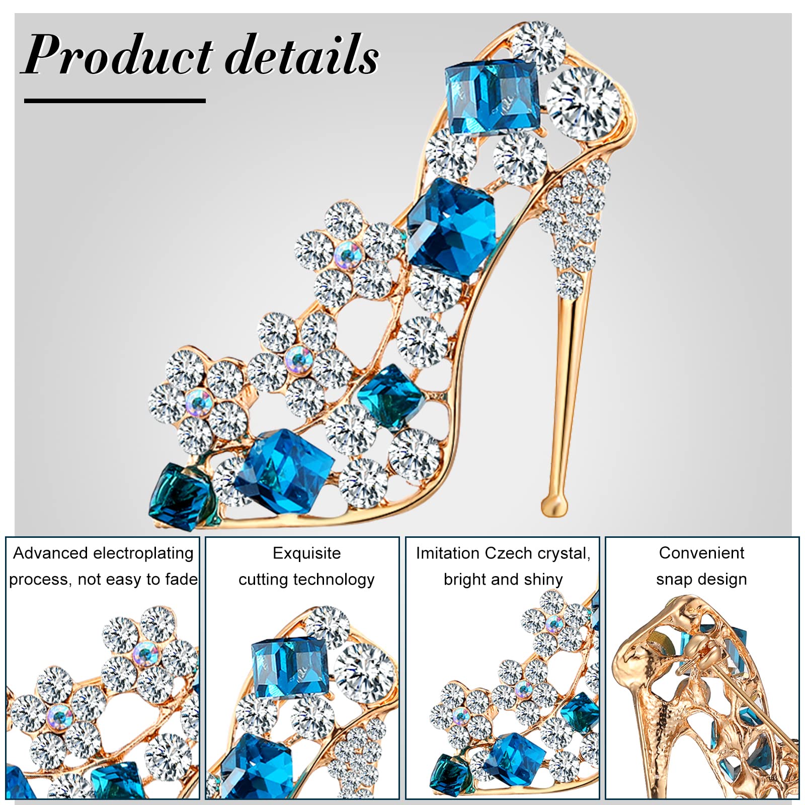 4 Pieces Brooches Pins for Women Rhinestone High Heel Crystal Brooches Princess Shoes Angel Wing Tear for Women Brides Gifts Party Favors Mom's Present