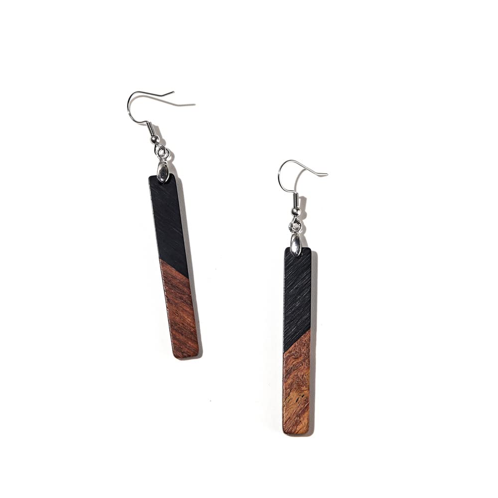 Retro Wooden Resin Geometric Bar Drop Dangle Earrings Layered Leopard for Women Polymer Clay Lightweight Statement Jewelry-A