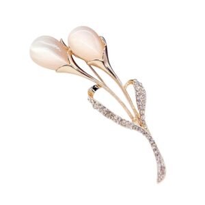 guoshang women rose gold opal calla lily brooch pin flower opal lapel pin for coats jackets sweaters accessories,gold,1 pc