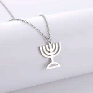 LIKGREAT Menorah Necklace Chanukah Necklace for Women Menorah Pendant Necklace Jewish Necklace for Women Hanukkah Jewelry