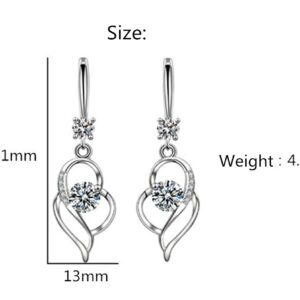 925 Sterling Silver Dangle Earrings for Women Nickel Free Hypoallergenic Earrings for Women Trendy Fashion Heart Dangle Drop Sparkly Crystal Earrings for Women