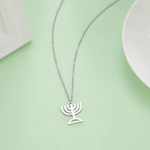 LIKGREAT Menorah Necklace Chanukah Necklace for Women Menorah Pendant Necklace Jewish Necklace for Women Hanukkah Jewelry