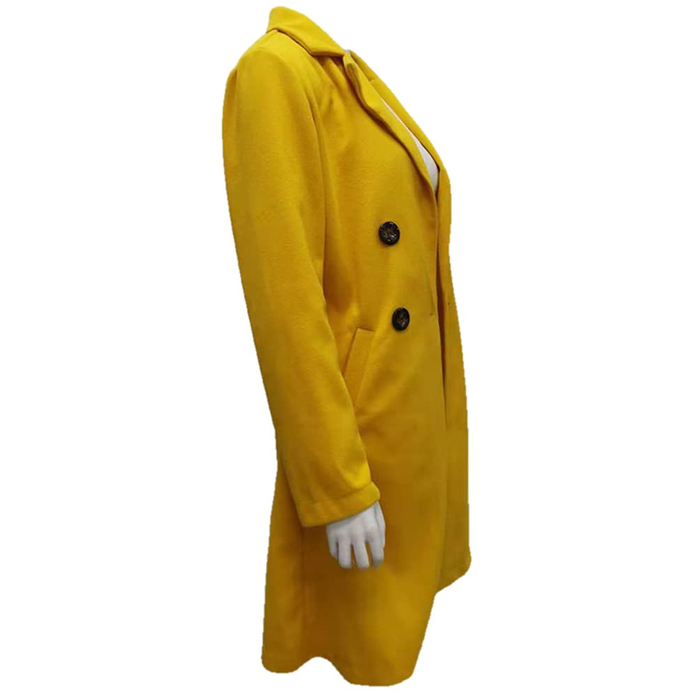 Women Duffle Coat Mid-Length Jacket Plus Size Double-Breasted Solid Color Notch Lapel Pocket Cardigan Windbreaker Trench Overcoat(A Yellow,2XL)