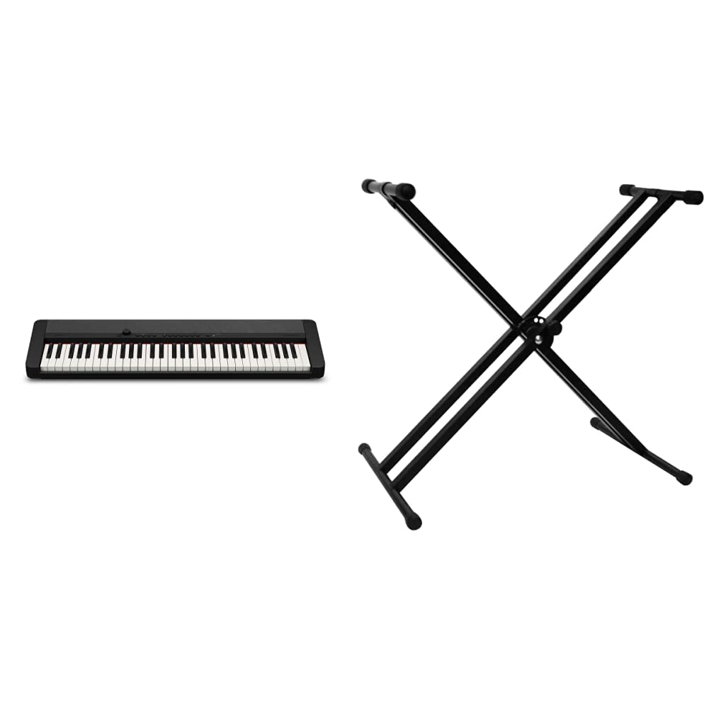 Casio 61-Key Portable Keyboard (CT-S1BK) and ChromaCast Double Braced X-Style Pro Series Keyboard Stand