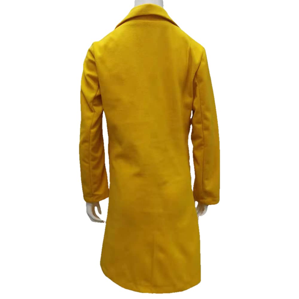 Women Duffle Coat Mid-Length Jacket Plus Size Double-Breasted Solid Color Notch Lapel Pocket Cardigan Windbreaker Trench Overcoat(A Yellow,2XL)