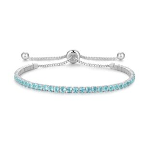 cranmadia sterling silver march birthstone aquamarine tennis bracelets for women tennis bolo bracelet fashion jewelry birthday gifts for women mom wife