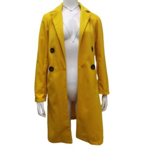 Women Duffle Coat Mid-Length Jacket Plus Size Double-Breasted Solid Color Notch Lapel Pocket Cardigan Windbreaker Trench Overcoat(A Yellow,2XL)