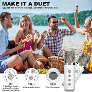 FULLIFE Karaoke Machine for Adults/Kids, 3000mAh Portable Bluetooth Karaoke Speaker with 2 Wireless Microphones, HD Sound PA System with Echo and Vocal Cut, Supports TF/USB, AUX-in, for Home Parties