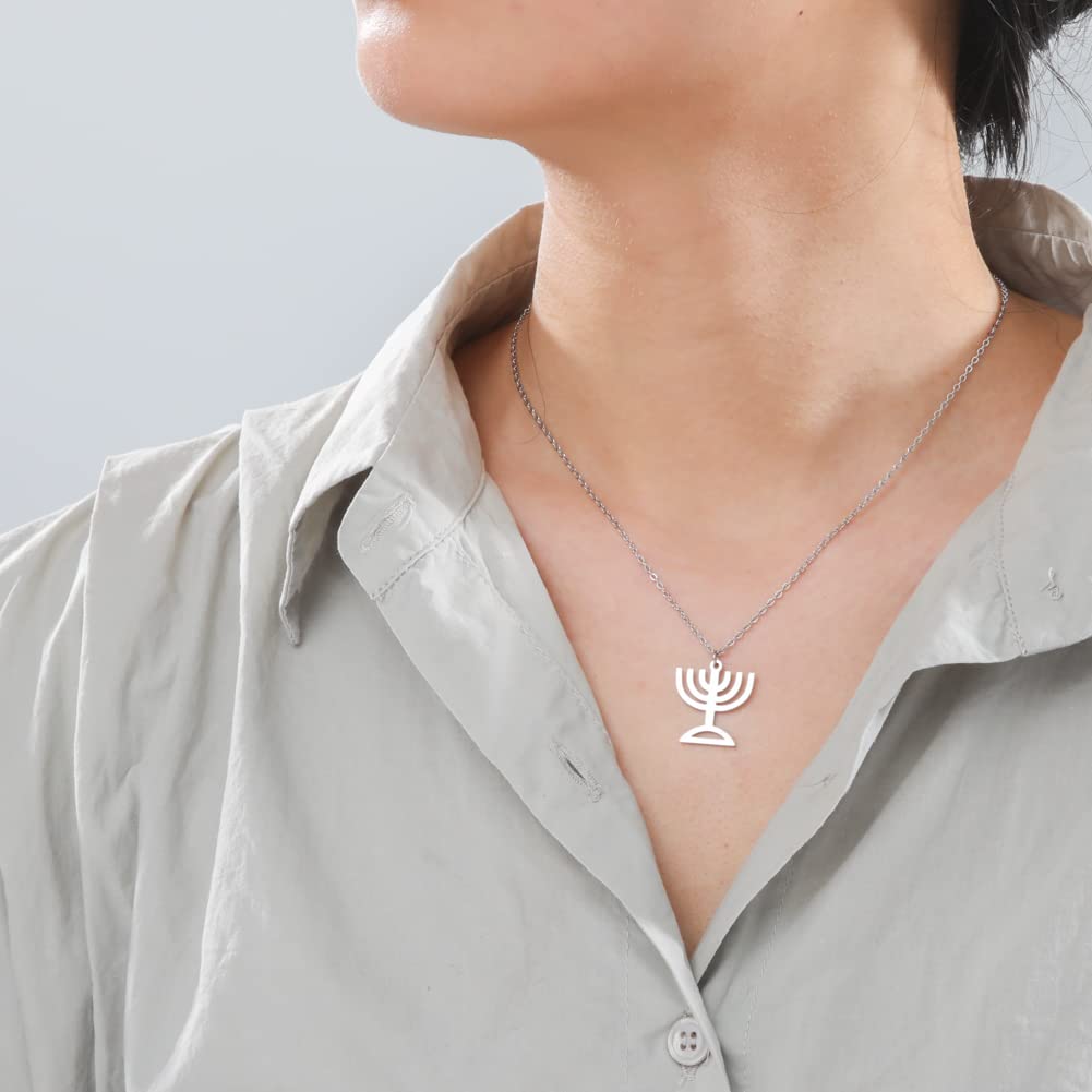 LIKGREAT Menorah Necklace Chanukah Necklace for Women Menorah Pendant Necklace Jewish Necklace for Women Hanukkah Jewelry