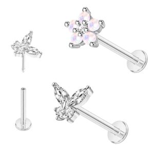 charmonline top push in threadless 316l surgical steel flat back stud for nose lip stud bone studs butterfly,flower nose piercing jewelry for women men…… (color a, 1.2)