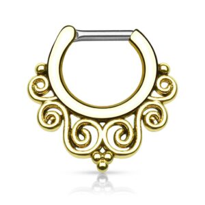 tribal swirls ip surgical steel septum ring clicker nose piercing 16g - gold