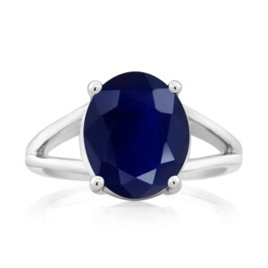 Gem Stone King 5.60 Cttw 925 Sterling Silver Blue Sapphire Ring For Women | Gemstone September Birthstone| Oval 12X10MM | Available In Size 5,6,7,8,9