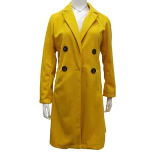 Women Duffle Coat Mid-Length Jacket Plus Size Double-Breasted Solid Color Notch Lapel Pocket Cardigan Windbreaker Trench Overcoat(A Yellow,2XL)