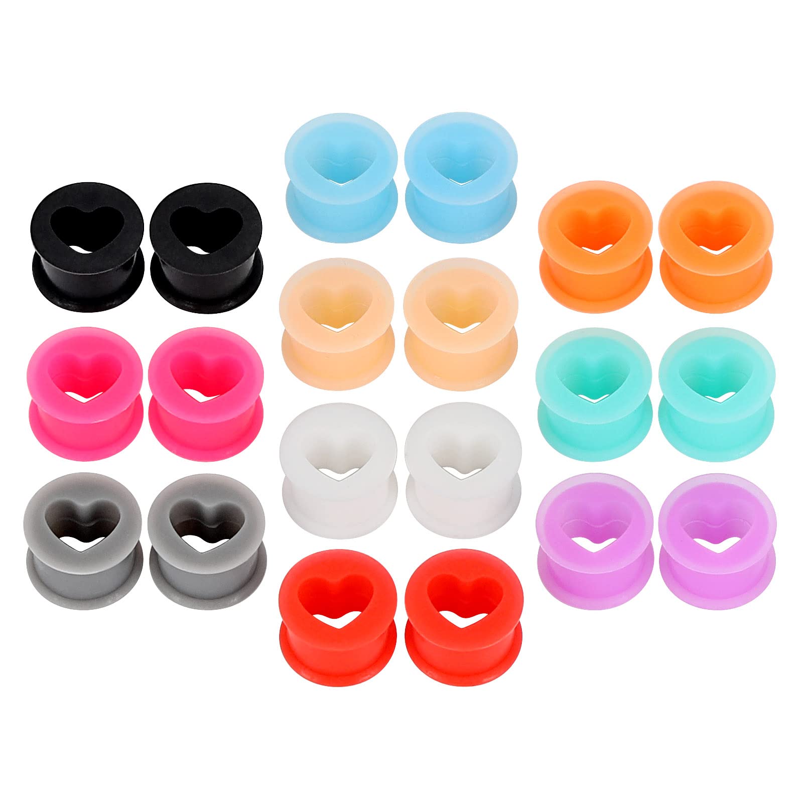 DERALA Silicone Ear Tunnels 20Pcs Heart Flexible Flesh Gauges Plugs Ear Piercing Jewelry 1/2 inch