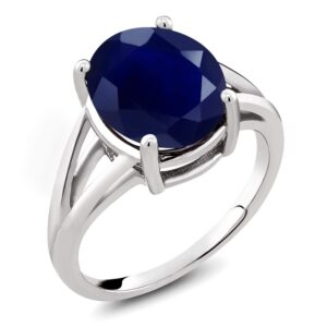 gem stone king 5.60 cttw 925 sterling silver blue sapphire ring for women | gemstone september birthstone| oval 12x10mm | available in size 5,6,7,8,9