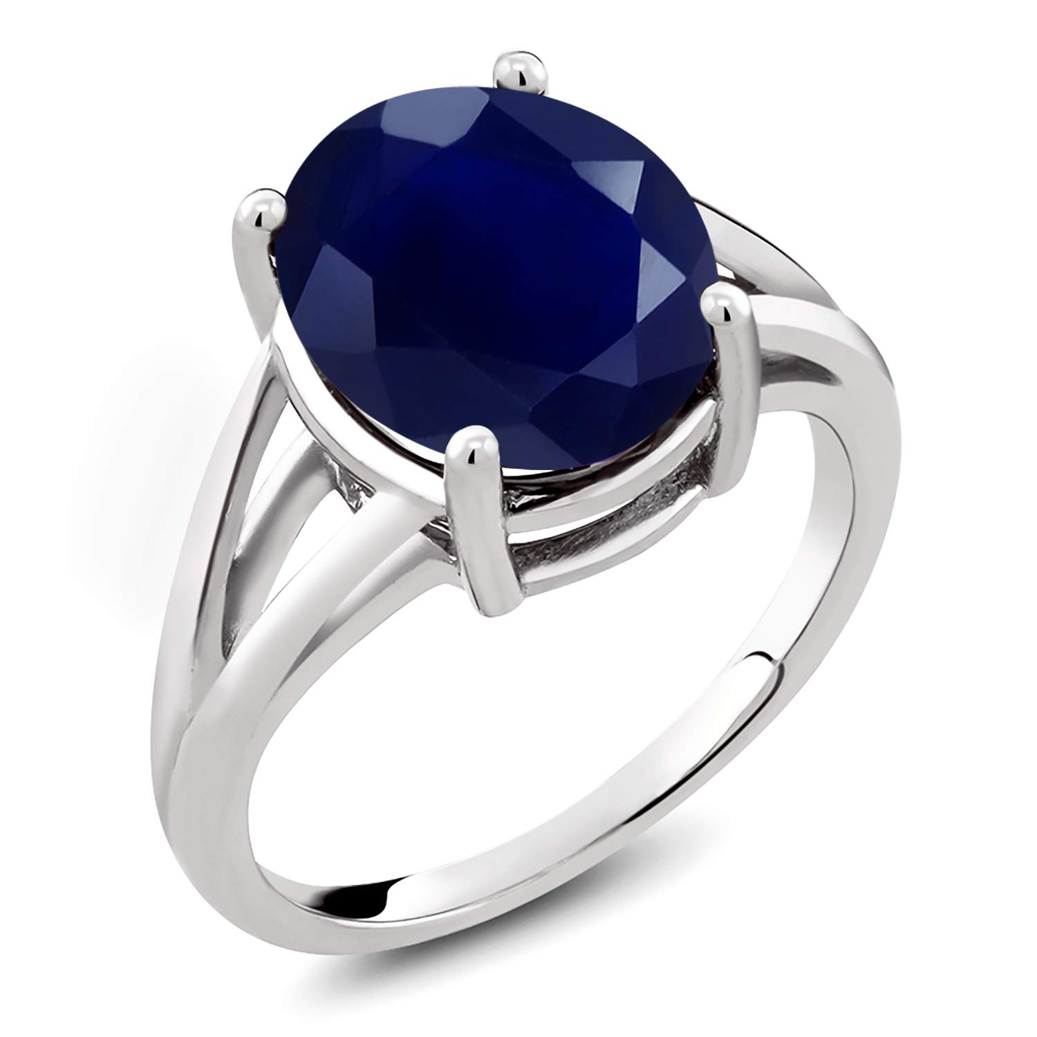 Gem Stone King 5.60 Cttw 925 Sterling Silver Blue Sapphire Ring For Women | Gemstone September Birthstone| Oval 12X10MM | Available In Size 5,6,7,8,9