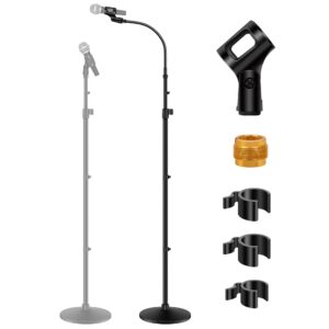 innogear microphone stand, mic stand detachable gooseneck mic floor stand height adjustable from 32” to 70” with weighted round base for blue yeti blue snowball shure sm7b shure sm58 samson q2u