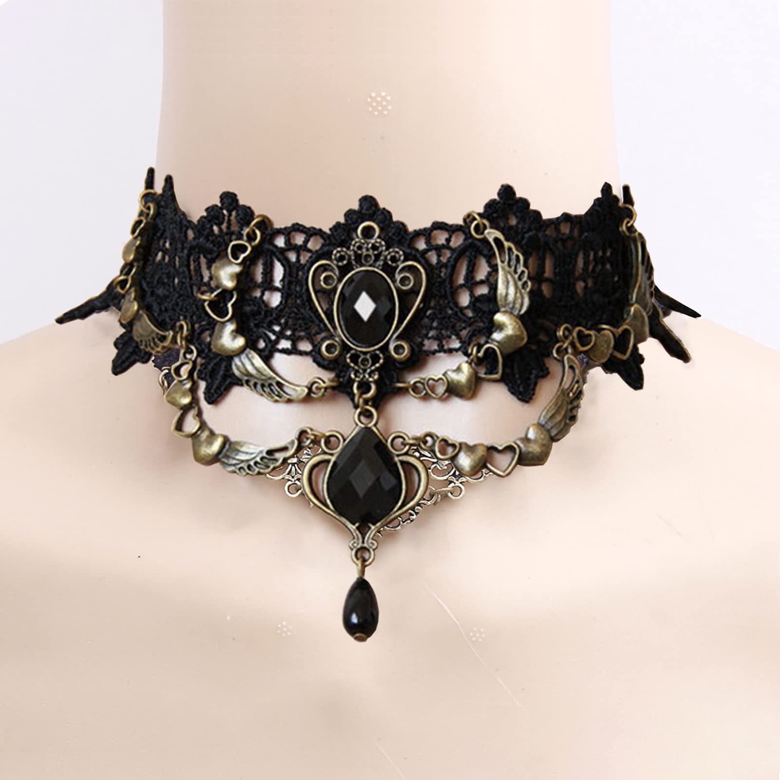 Faccubee 5 Pieces/Set Halloween Sexy Jewelry Women Lady Girl Elegant Goth Gothic Steampunk Lace Choker Necklace Black Neck Chain Collar Statement with pendant Victorian Wedding Party Cosplay