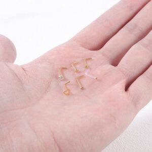 ZS 12Pcs 20G Nose Studs Rings - Surgical Steel L Shape Nose Bone Nose Screw CZ Nostril Piercing Jewelry for Women (Gold,L Shaped Nose Rings)