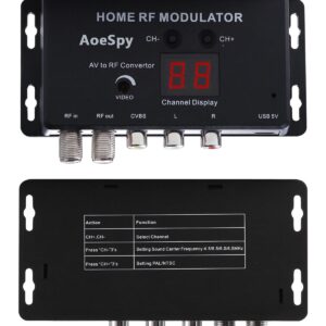 AoeSpy RF Modulator, RCA CVBS in Coaxial out Converter, UHF Demodulator, Channel Switch, NTSC & PAL, 14 Ch, for PS2 PS3 PS4 Nintendo Switch, Cable Box, HD TV, AV Component Video Source, Old TVs