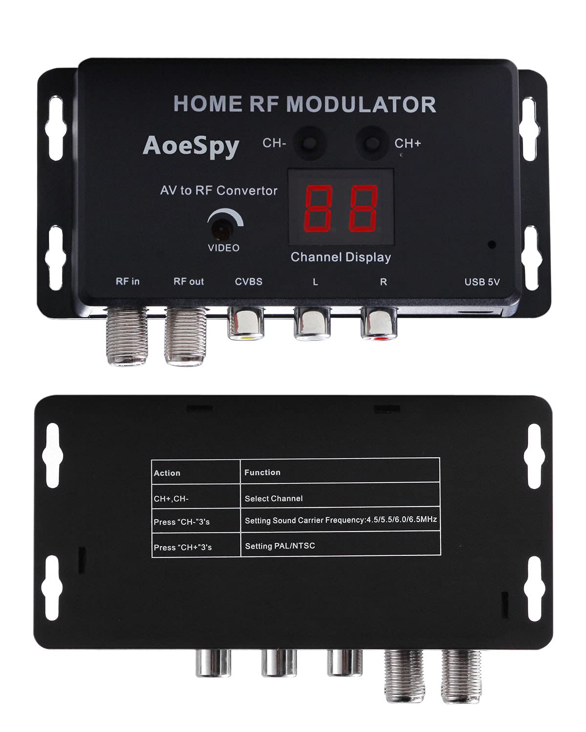 AoeSpy RF Modulator, RCA CVBS in Coaxial out Converter, UHF Demodulator, Channel Switch, NTSC & PAL, 14 Ch, for PS2 PS3 PS4 Nintendo Switch, Cable Box, HD TV, AV Component Video Source, Old TVs