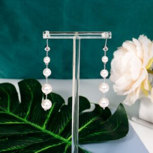 Long Pearl Earrings for Women 14K Gold Plated Pearl Dangle Earrings Hypoallergenic Elegant Gold Pearl Tassel Earring