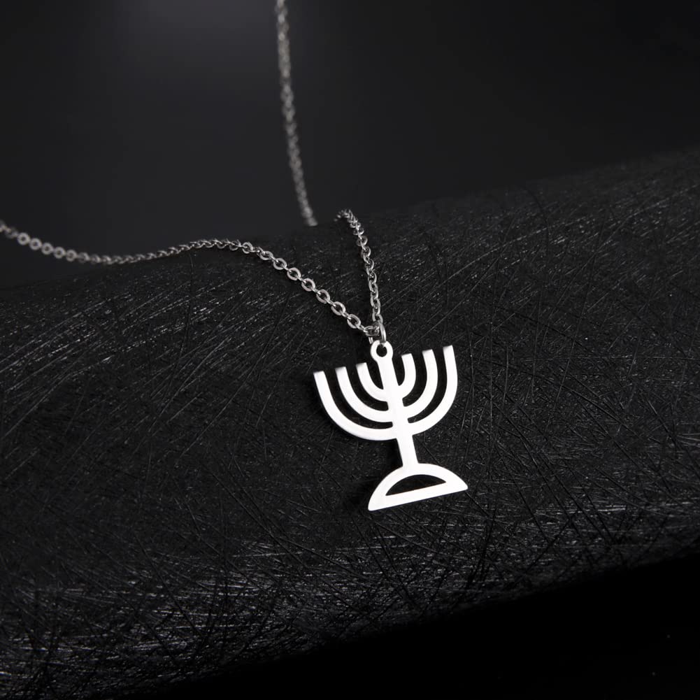 LIKGREAT Menorah Necklace Chanukah Necklace for Women Menorah Pendant Necklace Jewish Necklace for Women Hanukkah Jewelry