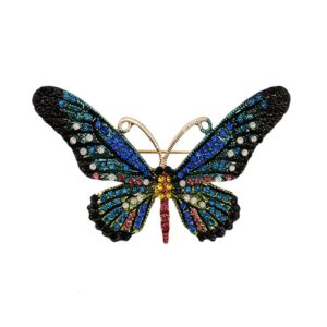 guoshang women large colorful butterfly shaped brooch pin rhinestone crystal butterfly lapel pin for coats jackets sweaters accessories,blue,1 pc