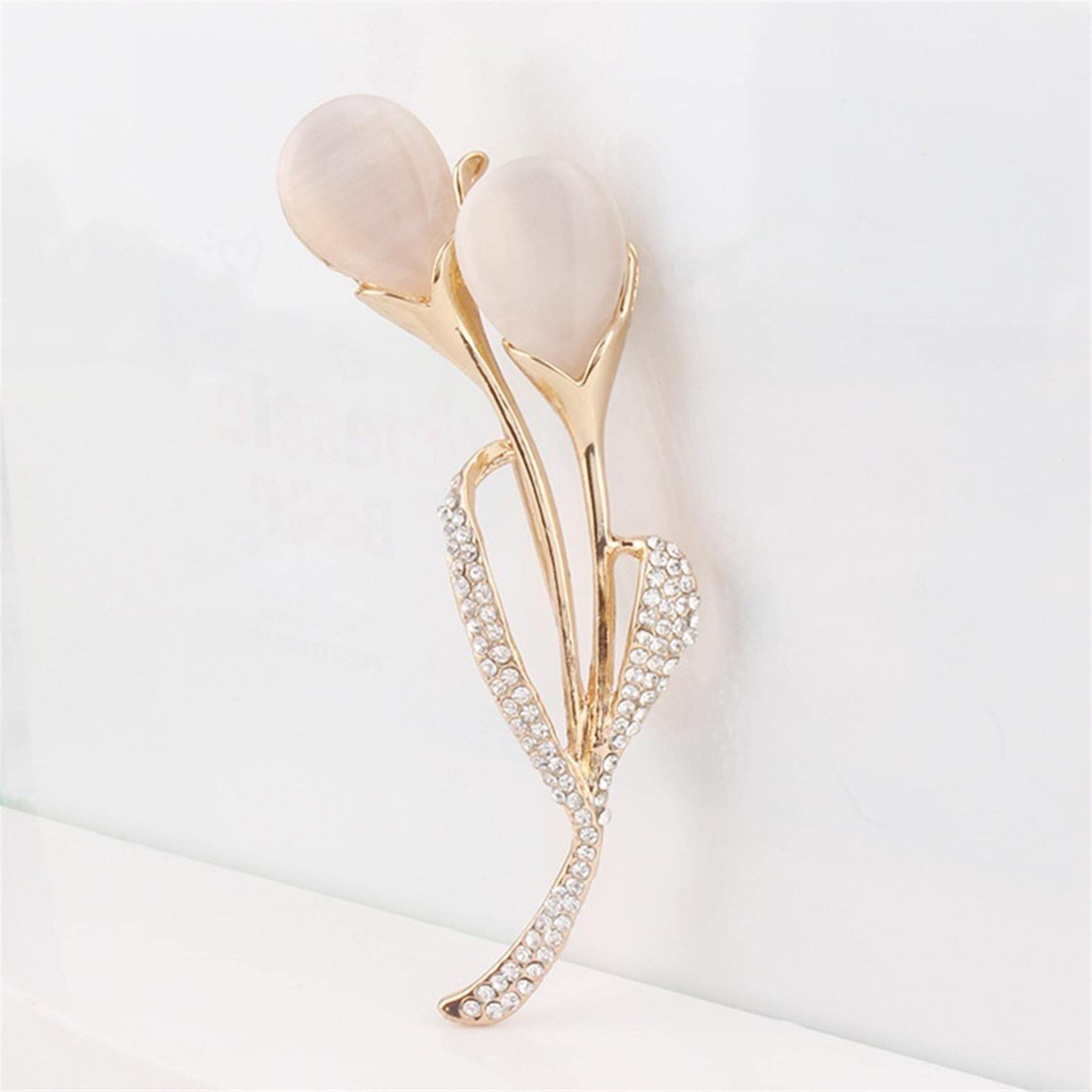 Guoshang Women Rose Gold Opal Calla Lily Brooch Pin Flower Opal Lapel Pin for Coats Jackets Sweaters Accessories,Gold,1 Pc