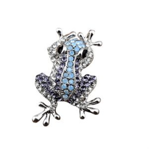 guoshang women crystal frog brooch pin forg rhinestone lapel pin for coats jackets sweaters accessories,blue,1 pc