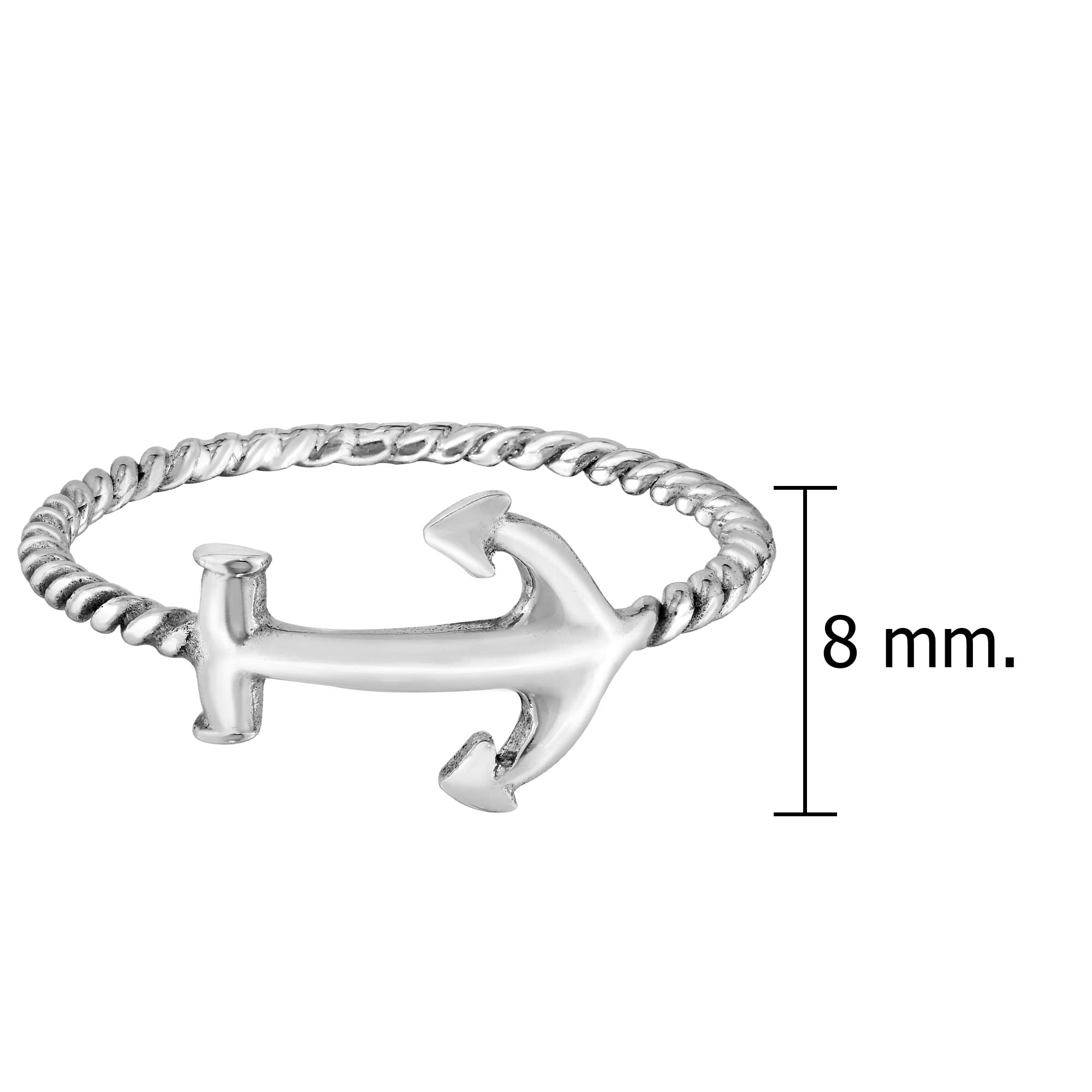 AeraVida Nautical Themed Inspirational Anchor with Braided Rope Sterling Silver Band Ring Sizes 7-9 for Versatile Daily Fashion & Sailing Inspired Style with a Cute & Trendy Vibe