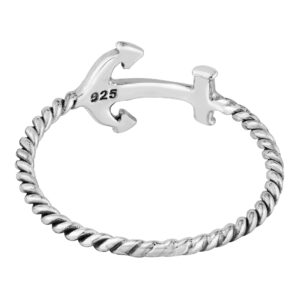 AeraVida Nautical Themed Inspirational Anchor with Braided Rope Sterling Silver Band Ring Sizes 7-9 for Versatile Daily Fashion & Sailing Inspired Style with a Cute & Trendy Vibe