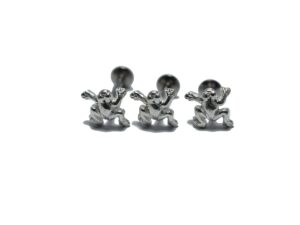 sterling silver frog - 16g surgical stainless steel labret barbell, push pin post, flat back,cartilage earring, nose stud, piercing jewelry (8 millimeters)