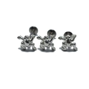 Sterling Silver Frog - 16g Surgical stainless steel Labret Barbell, Push Pin Post, Flat Back,Cartilage earring, Nose stud, Piercing Jewelry (8 Millimeters)