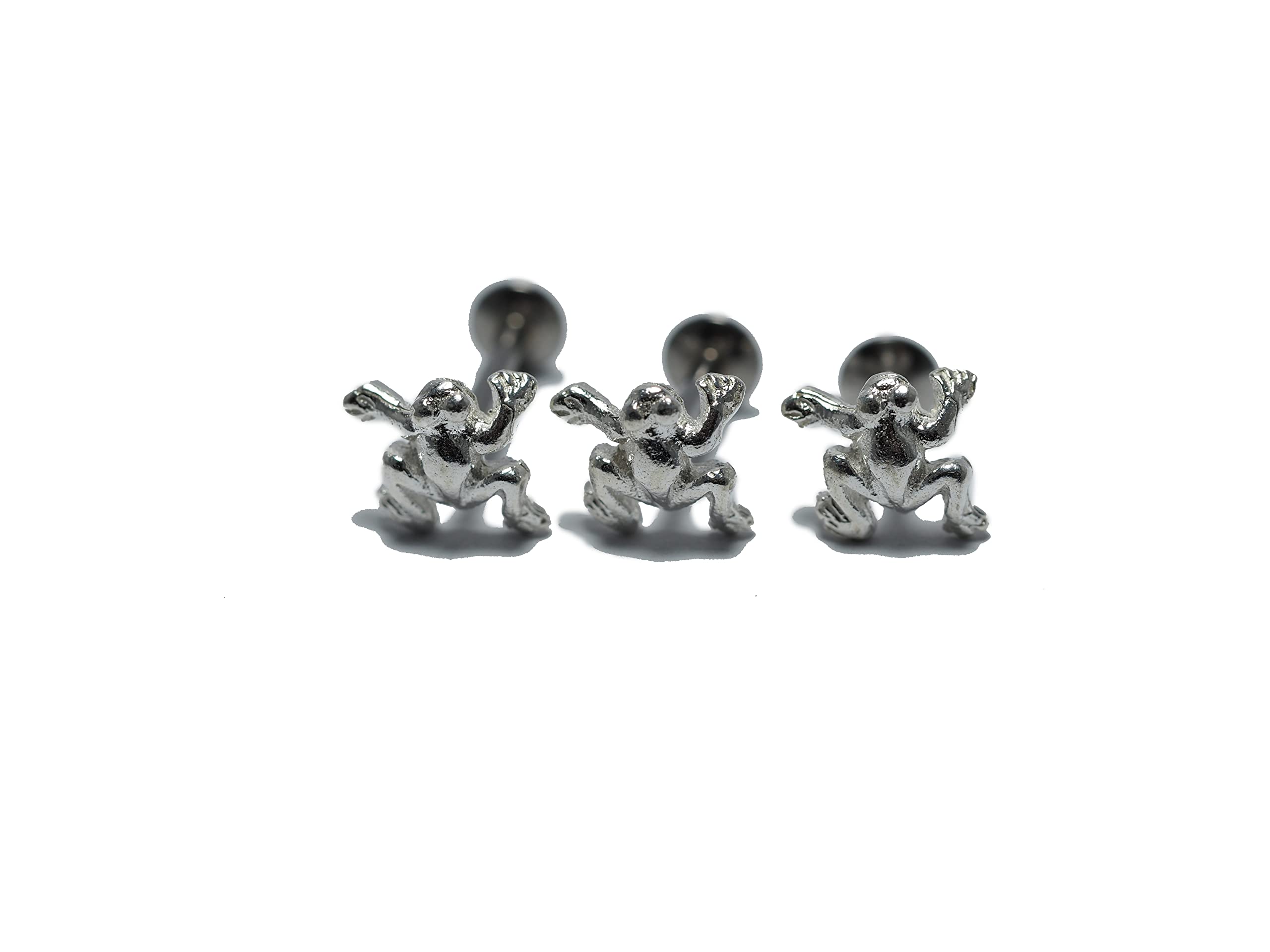 Sterling Silver Frog - 16g Surgical stainless steel Labret Barbell, Push Pin Post, Flat Back,Cartilage earring, Nose stud, Piercing Jewelry (8 Millimeters)