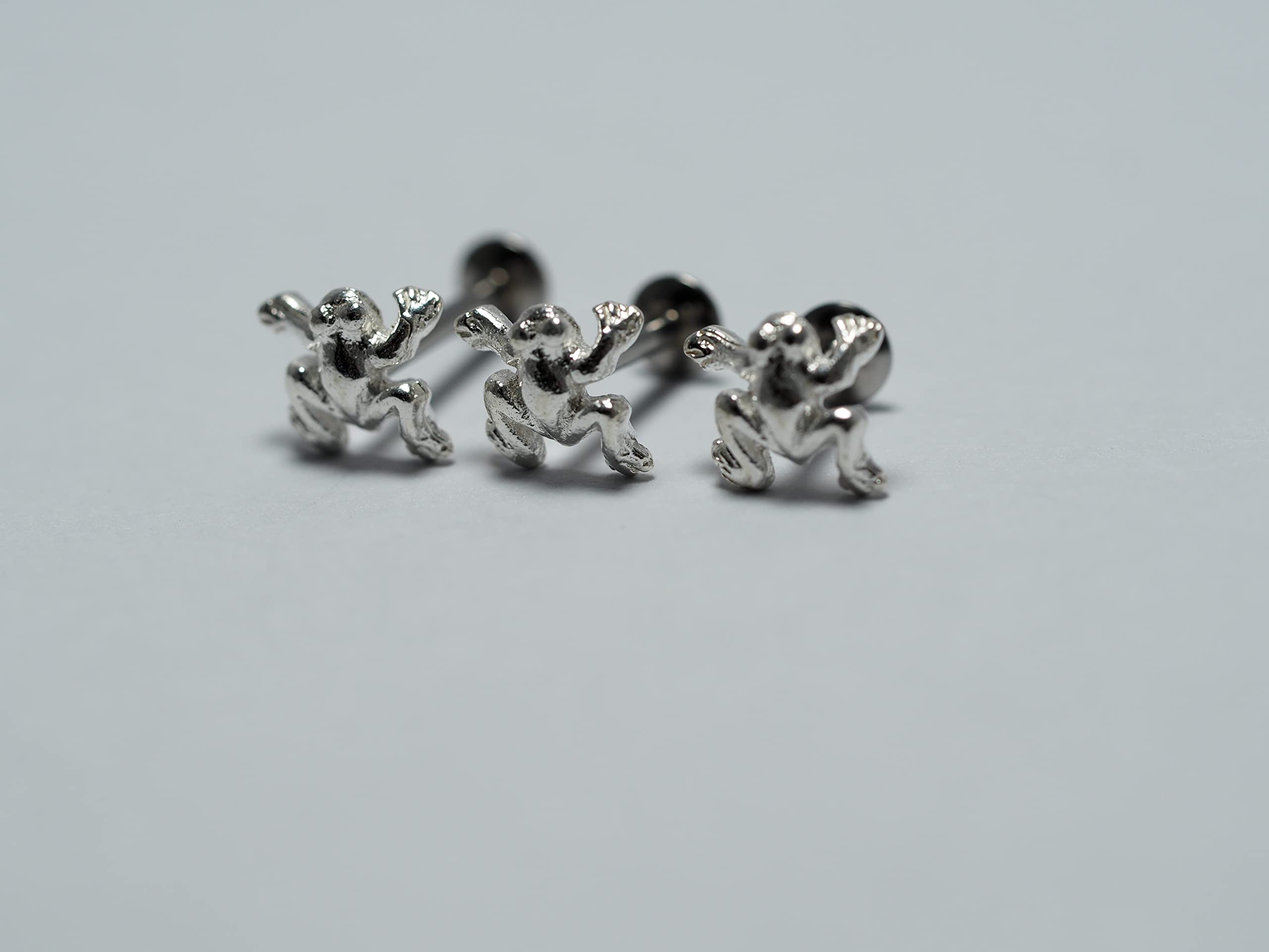 Sterling Silver Frog - 16g Surgical stainless steel Labret Barbell, Push Pin Post, Flat Back,Cartilage earring, Nose stud, Piercing Jewelry (8 Millimeters)