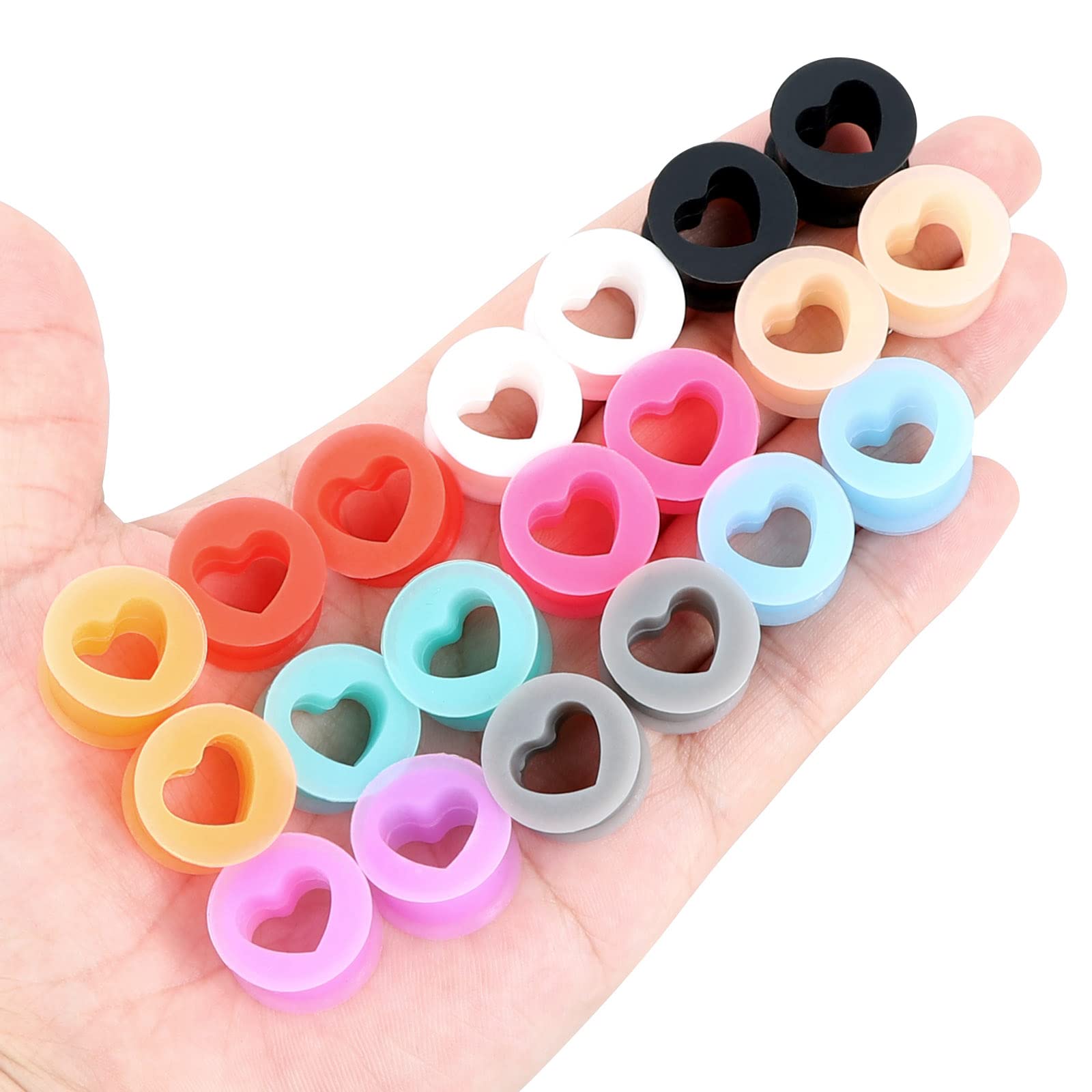 DERALA Silicone Ear Tunnels 20Pcs Heart Flexible Flesh Gauges Plugs Ear Piercing Jewelry 1/2 inch