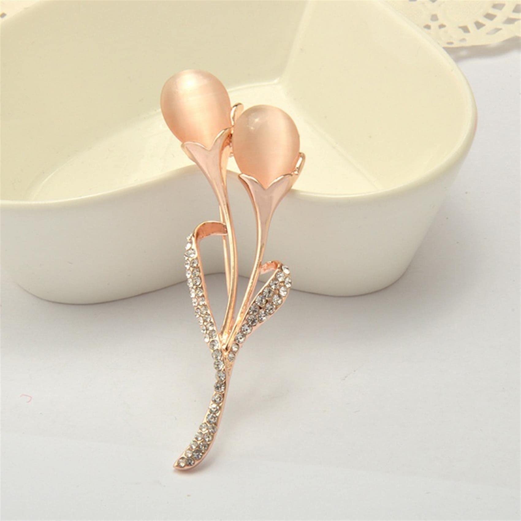 Guoshang Women Rose Gold Opal Calla Lily Brooch Pin Flower Opal Lapel Pin for Coats Jackets Sweaters Accessories,Gold,1 Pc