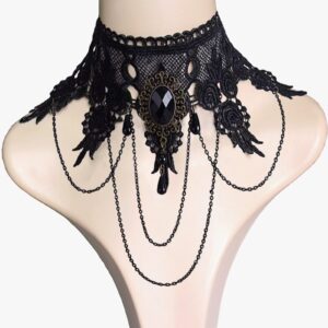 Faccubee 5 Pieces/Set Halloween Sexy Jewelry Women Lady Girl Elegant Goth Gothic Steampunk Lace Choker Necklace Black Neck Chain Collar Statement with pendant Victorian Wedding Party Cosplay