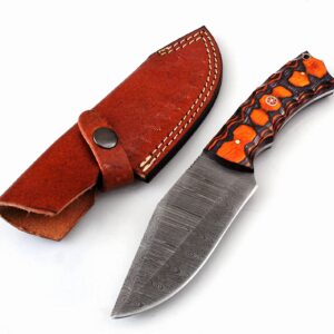 Handmade Damascus Hunting Knife with Beautiful Pakkawood Handle for Survival and Camping 9 Inch Fixed Blade Damascus Steel Knife with Sheath for Men