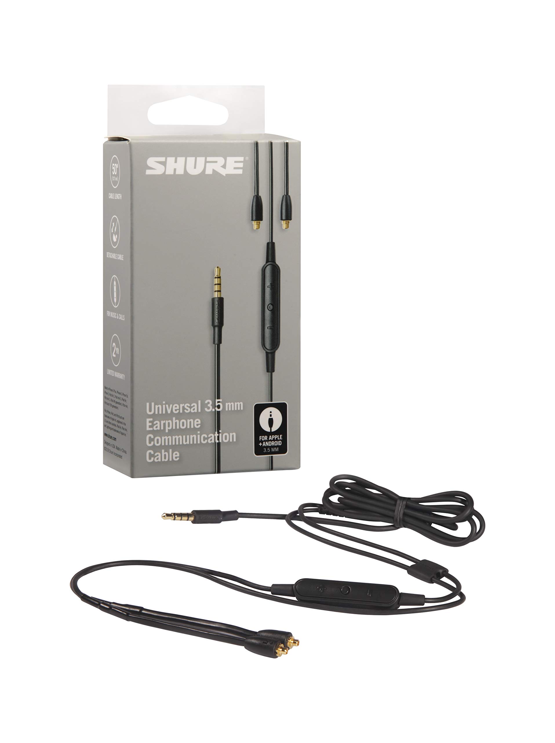 Shure SE215 PRO Wired Earbuds, Black (SE215-K) & RMCE-UNI Universal Communication Cable for Detachable SE Sound Isolating Earphones